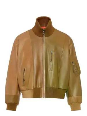 MAISON MARGIELA Paneled Leather Bomber Jacket - Brown