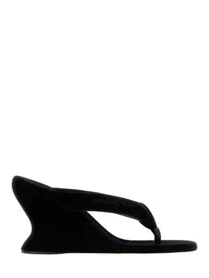 Balenciaga Velvet Thong Wedge - Black