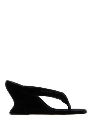 Balenciaga Velvet Thong Wedge - Black