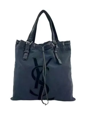 Saint Laurent Logo Appliqué Drawstring Handbag - Black