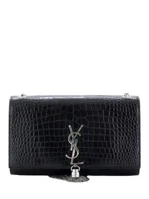 Saint Laurent Classic Monogram Tassel Crocodile Embossed Leather Medium Crossbody Bag - Black