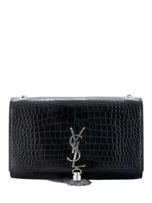 Saint Laurent Classic Monogram Tassel Crocodile Embossed Leather Medium Crossbody Bag - Black