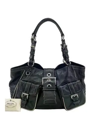Prada 2000s Buckled Leather Tote Bag - Black
