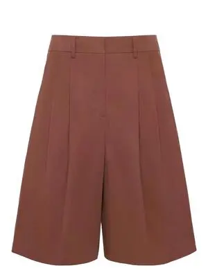 YVES SALOMON Pleated Cotton Bermuda Shorts - Brown