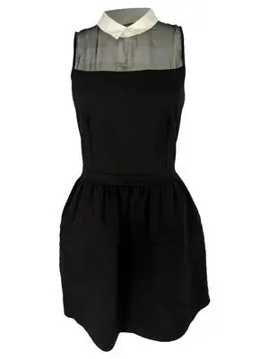 Maje Sleeveless Collared Mini Dress With Flared Skirt - Black