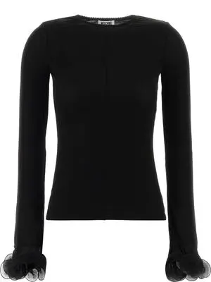 Moschino Black Jersey Top With Ruffle Detail - Orange