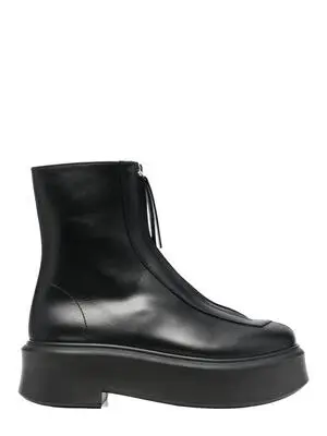 THE ROW Zipped Leather Ankle Boots - Black