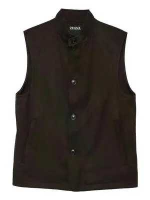 Zegna Leather-trim Button-up Gilet - Brown