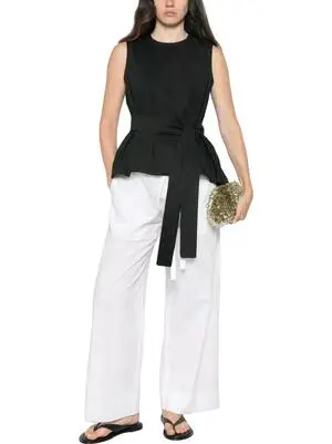 MOUTAKI Sleeveless Cotton Blouse With Detachable Waist Belt - Black