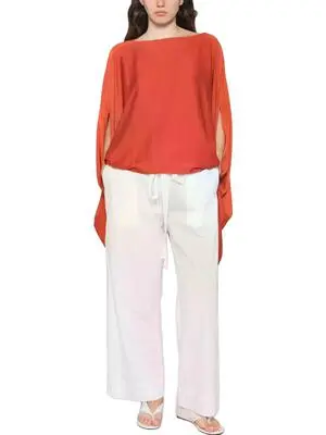 MOUTAKI Cape-style Boat-neck Blouse - Red