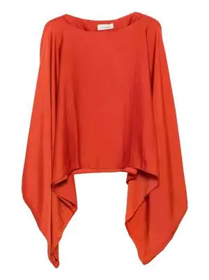 MOUTAKI Cape-style Boat-neck Blouse - Red