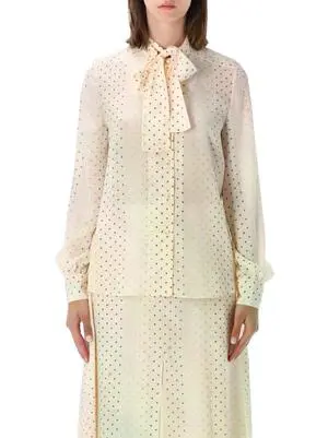 Valentino Garavani Star-print Pussy-bow Blouse - Neutrals