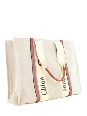 Chloé Woody Canvas With Leather Large Tote Bag - Brown