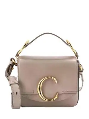 Chloé C Flap Bag Leather Mini Crossbody Bag - Grey