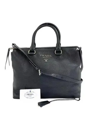 Prada Logo Plaque Top Handle Bag - Black