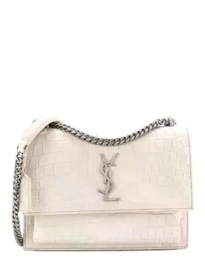 Saint Laurent Sunset Crocodile Embossed Leather Medium Crossbody Bag - Neutrals