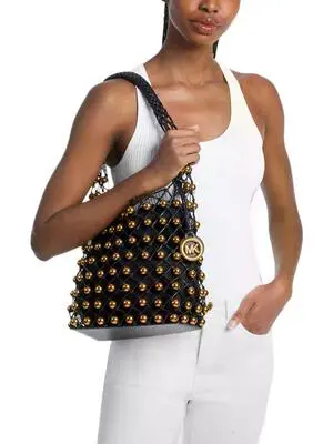 Michael Kors Small Gwen Bead-embellished Woven Shoulder Bag - Black