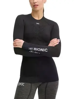 X-BIONIC Logo Print Perforated Detail Long Sleeve Top - Black