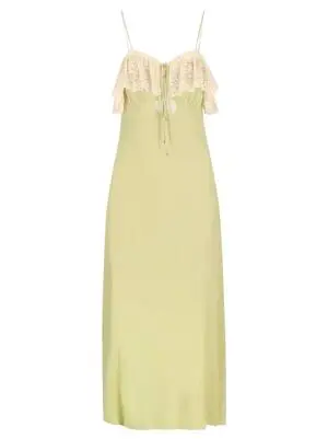 Chloé Lace Trim Silk Maxi Dress - Green