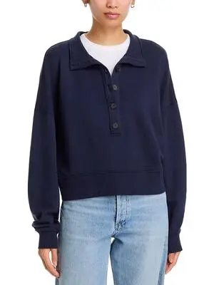 Velvet By Graham & Spencer Fatima Button Detail Sweatshirt - Navy