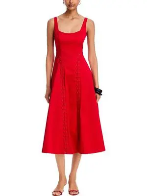 Aqua Lace Up Midi Dress - Deep Red