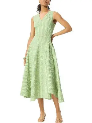 Whistles Asymmetric V Neck Dress - Green Multi