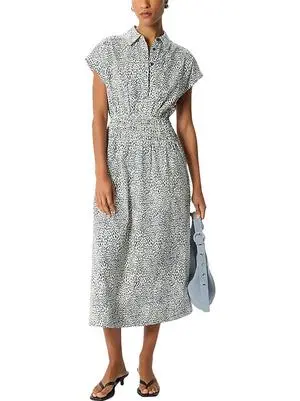 Whistles Smocked Waist Midi Dress - Navy Multi