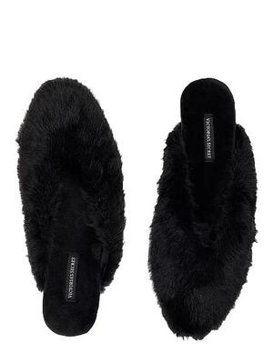 Victoria's Secret Faux Fur Mule Slippers - Black