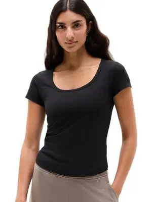Athleta Signature Rib Scoop Tee - Black