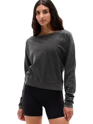 Athleta Airy Cotton Terry Boat Neck Sweatshirt - Ash