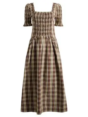 DAMSON MADDER Emmy Shirred Midi Dress - Cocoa