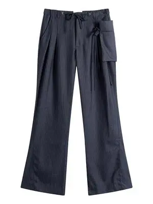 DAMSON MADDER Tatianna Pinstriped Trousers With Detachable Pocket - Navy