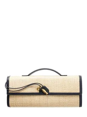 Bottega Veneta Andiamo" Clutch In Raffia With Leather Trim - Neutrals