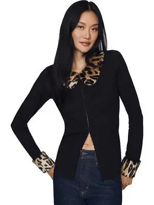 ANNA SUI Anna Sui Contrast Faux Fur Leopard Cardigan Top