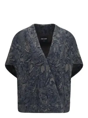Giorgio Armani GIORGIO ARMANI Oversized Floral Jacquard Denim Jacket Blue