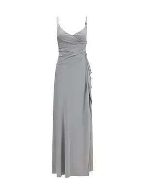 Versace Viscose Jersey Draped Dress With Medusa Hardware - Gray