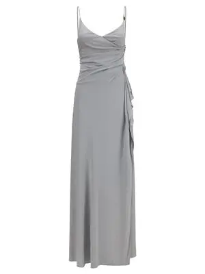 Versace Viscose Jersey Draped Dress With Medusa Hardware - Gray
