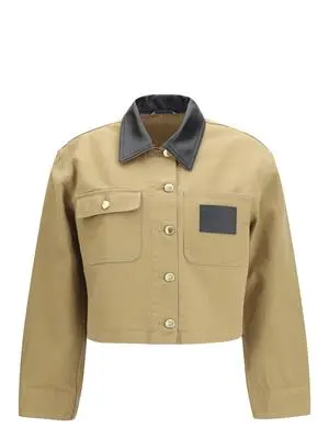 Balenciaga Heavy Cotton Cropped Jacket With Leather Collar - Cream