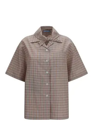 Prada Short-sleeved Check Shirt With Bow Detail - Pink