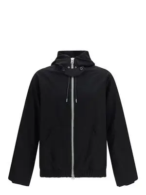 Sacai Hooded Flannel Jacket With Oversized Zip - Black