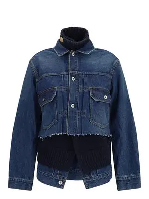Sacai Denim Jacket With Wool Knit Layer - Blue