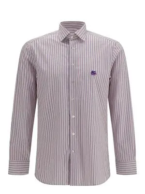 Etro Roma Striped Cotton Shirt With Pegaso Logo - Multicolor