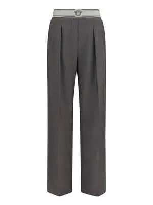 Versace Wool And Mohair Straight Leg Pants With Medusa Jacquard - Gray