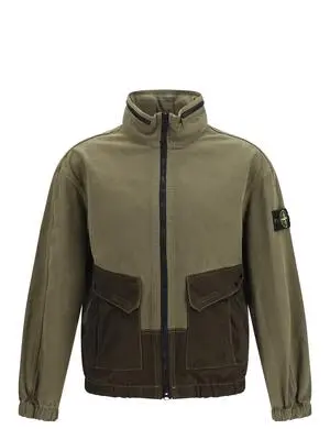 Stone Island Technical Outerwear Jacket With Zipper Details And Logo Patch - Green