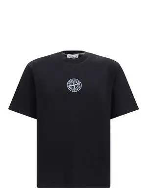 Stone Island Cotton Jersey T-shirt With Central Logo - Black