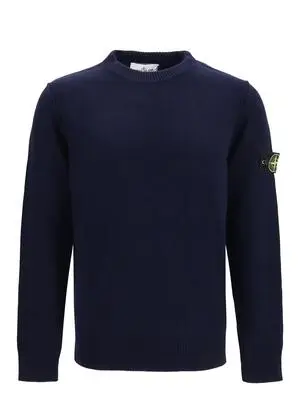 Stone Island Crewneck Sweater With Logo Patch - Black
