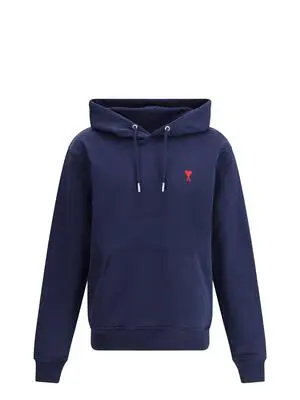 AMI Paris Embroidered Logo Hoodie - Blue