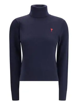 AMI Paris De Coeur Turtleneck Sweater - Blue