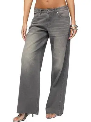 EDIKTED Raelynn Washed Low Rise Baggy Jeans - Cinder-gray