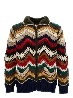 Sacai Mixed Crochet Zip-up Cardigan - Multicolore